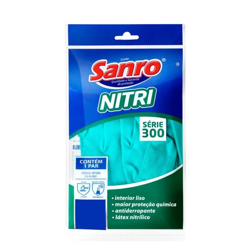 SANRO - LUVA MAO NITRILICA LISA VD 07CM (P)